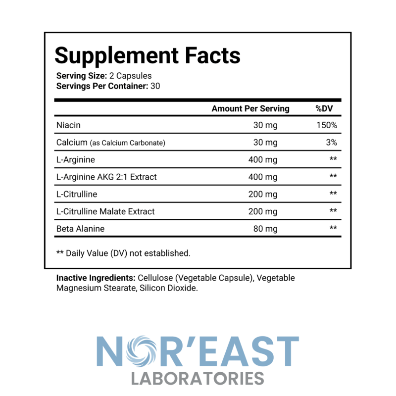 L-Arginine Capsules - Dietary Supplement - Noreast Labs